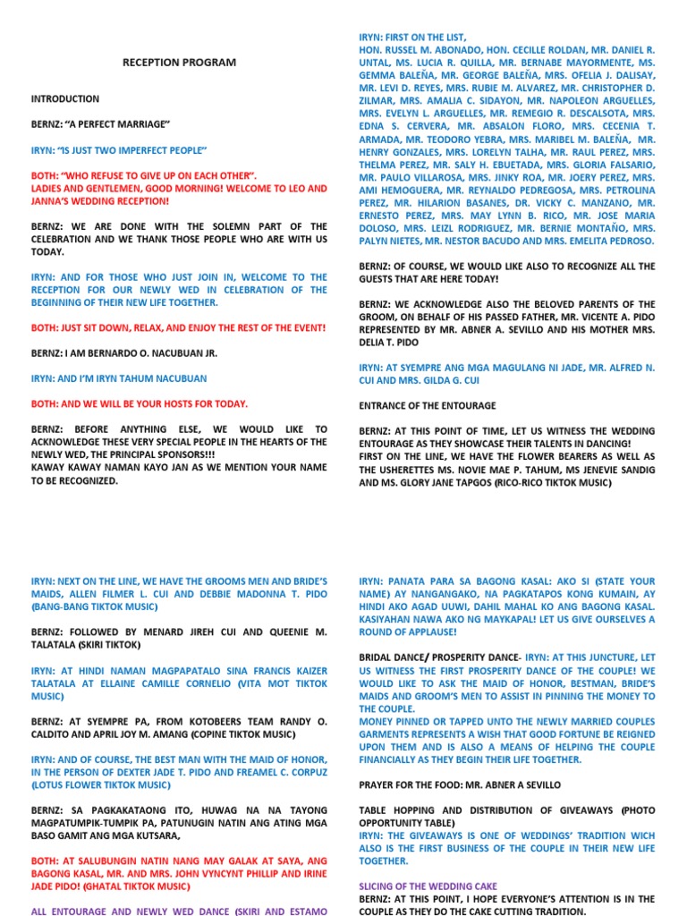 Wedding Reception Script | PDF | Wedding | Organized Events