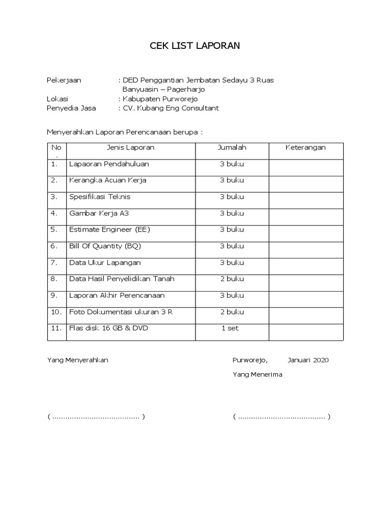 Cek List Laporan | PDF