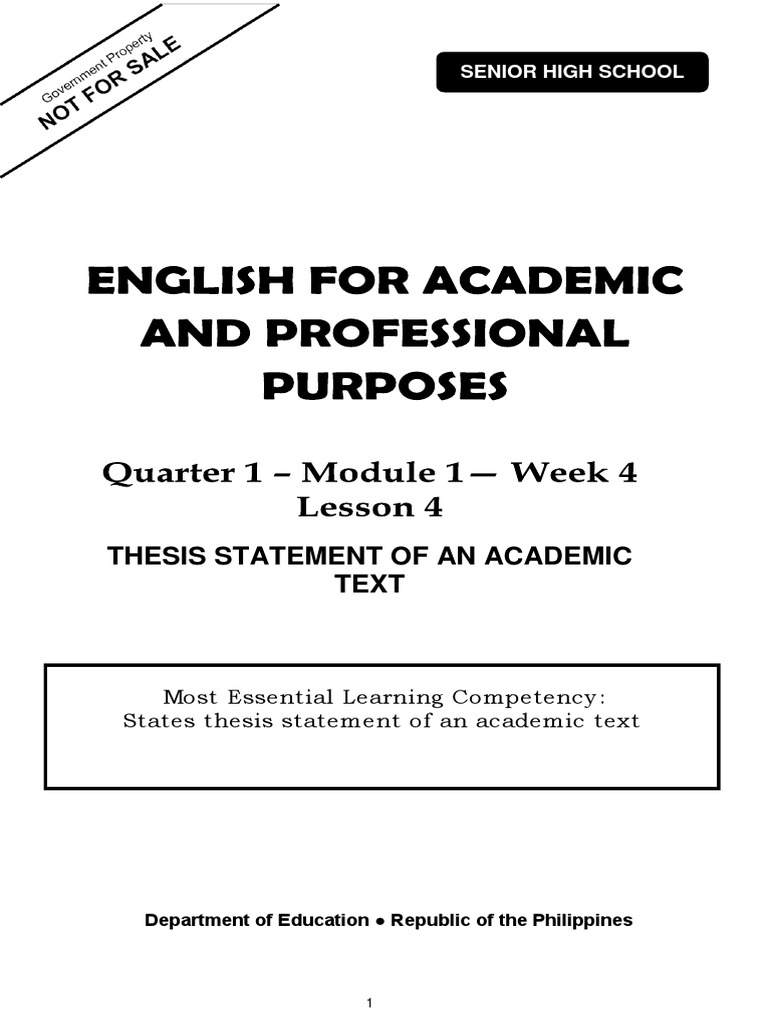 Most Essential Learning Competency: States Thesis Statement of An ...