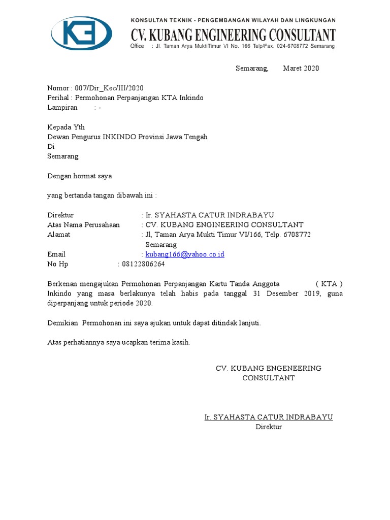 Permohonan Perpanjangan KTA Inkindo | PDF