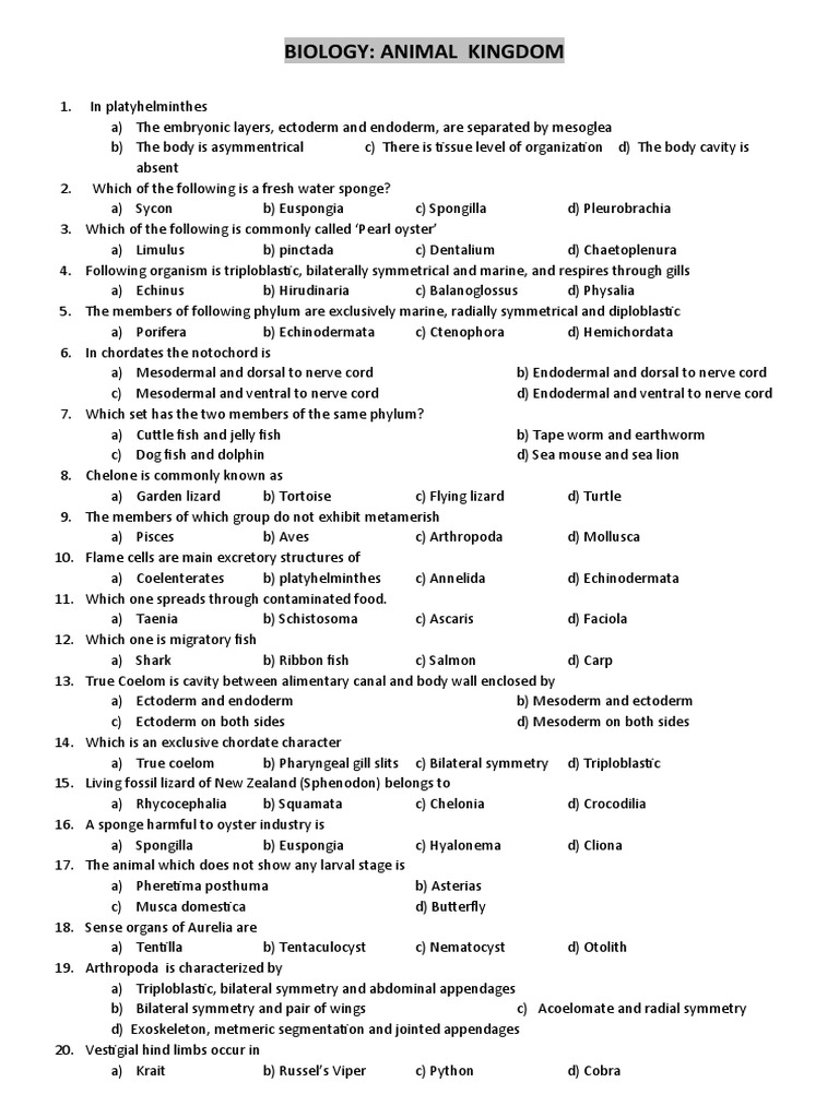 10 Biology Animal Kingdom | PDF | Zoology | Biology