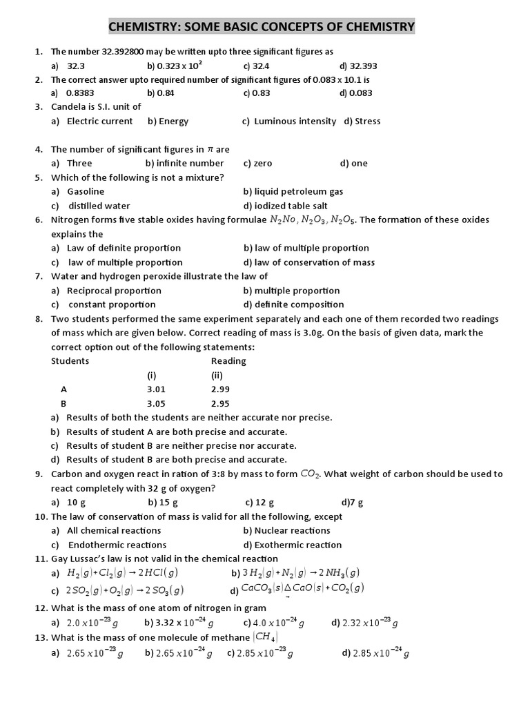 3 Chemistry Some Basic Concepts of Chemistry | PDF | Mole (Unit ...
