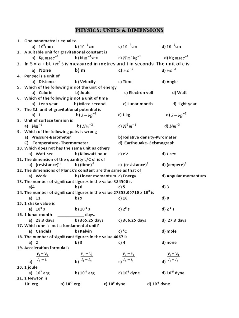 1 Physics Units & Dimensions | Download Free PDF | Force | Electronvolt