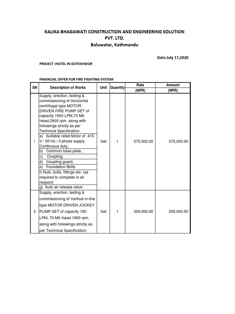 Fire Fighting BOQ | PDF | Pipe (Fluid Conveyance) | Pump