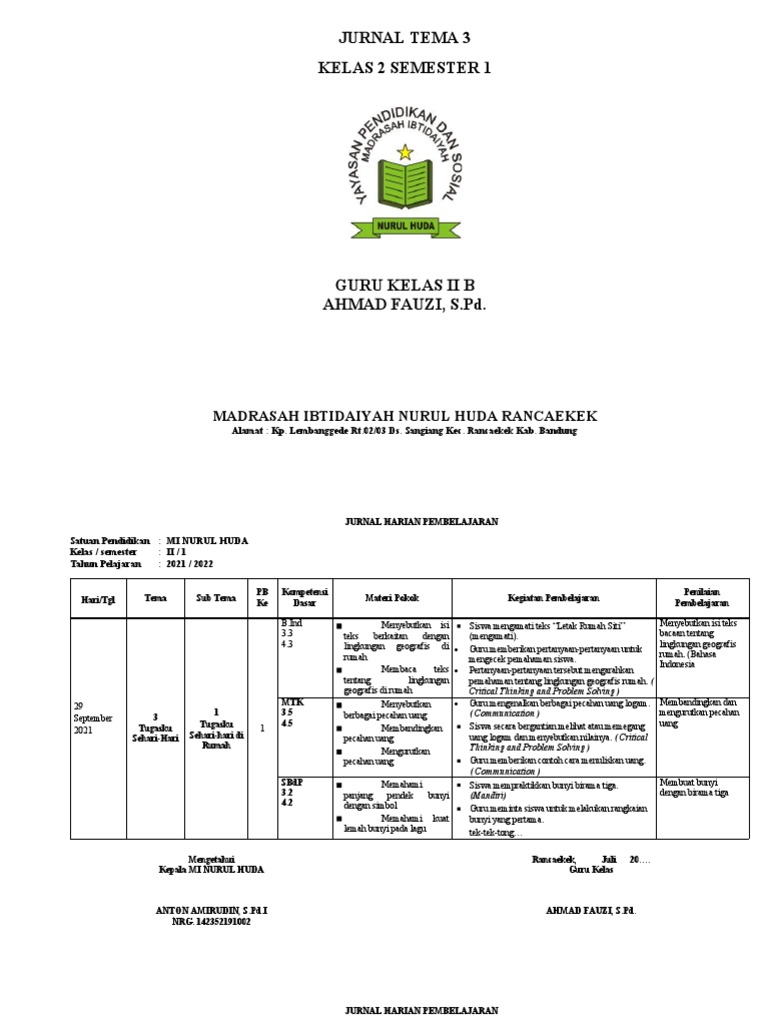 Jurnal Kelas 2 Tema 3 | PDF