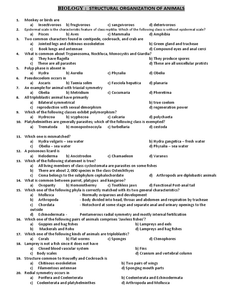 10 Biology Structural Organization of Animals | PDF | Fish | Biology