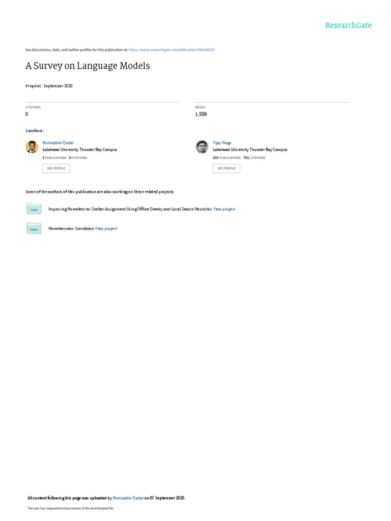 A Survey On Language Models | PDF | Cognitive Science | Learning