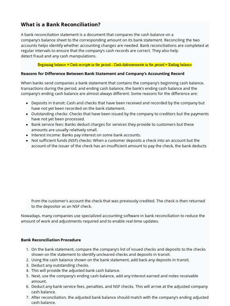 What Is A Bank Reconciliation?: Reasons For Difference Between Bank ...