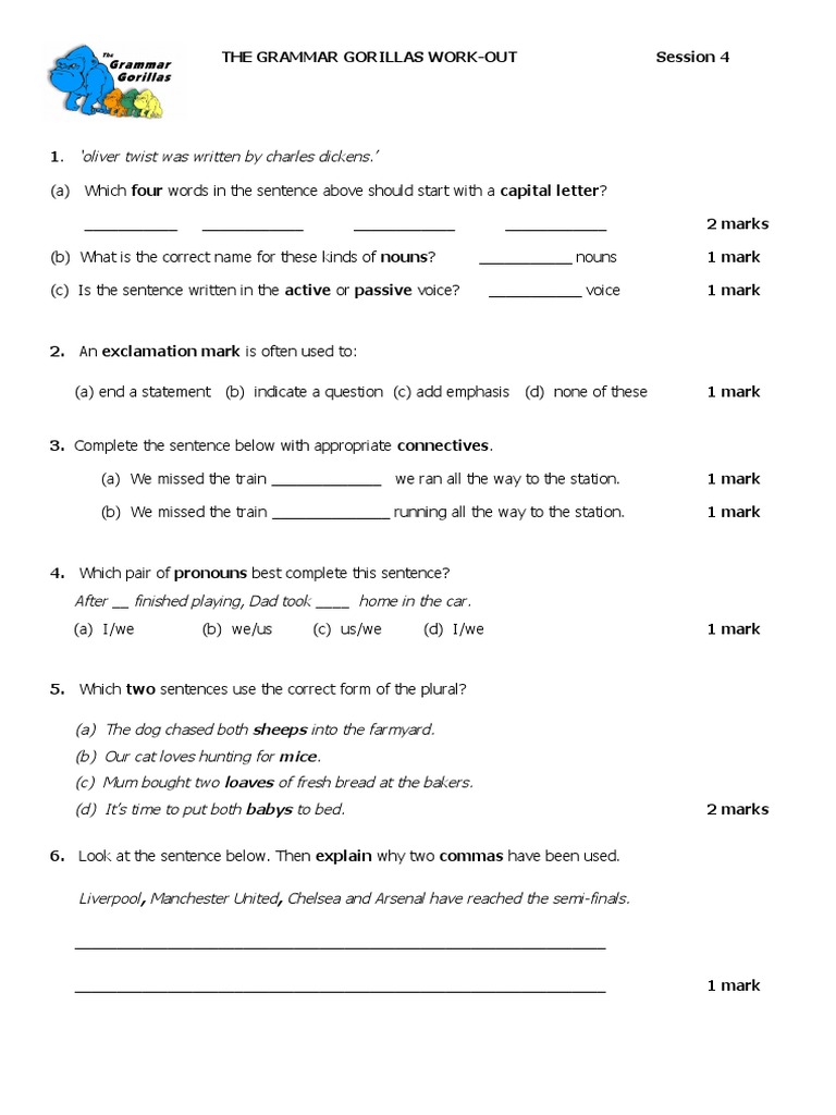 Grammar Gorillas Session 4 | PDF | Sentence (Linguistics) | Noun