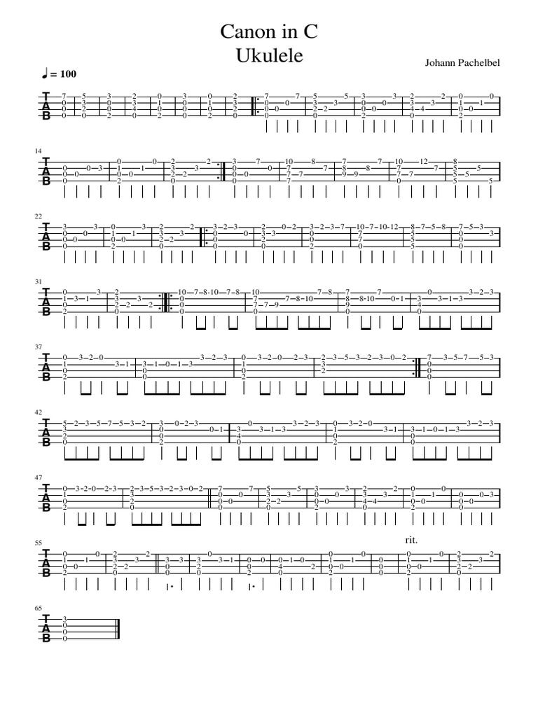 Canon in C Ukulele: Johann Pachelbel 100 | PDF | Pachelbel's Canon ...