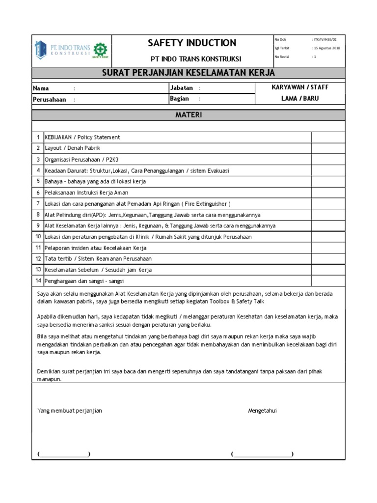 A. Form Safety Induction | PDF