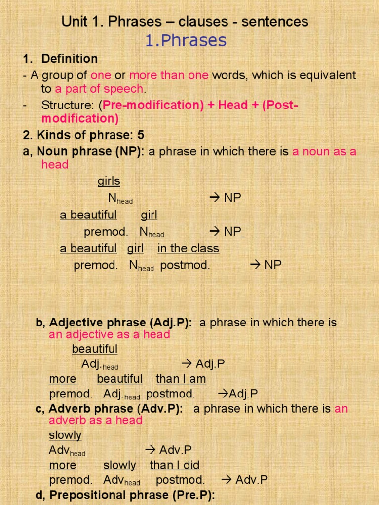Unit.1 - Phrase - Clause - Sentence | PDF | Phrase | Verb