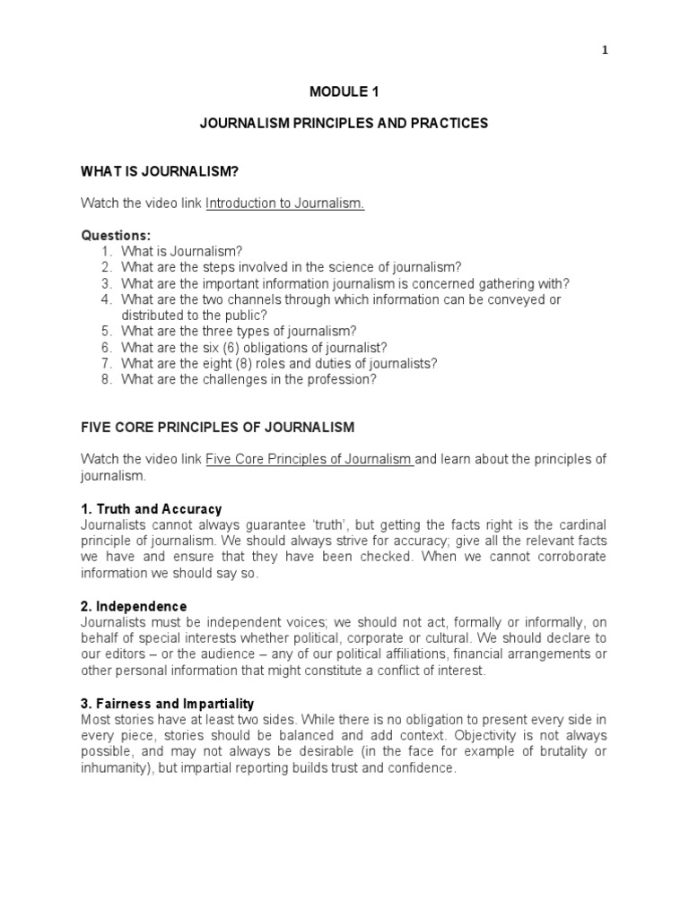 Journalism Principles and Practices: Questions | PDF | Mass Media ...