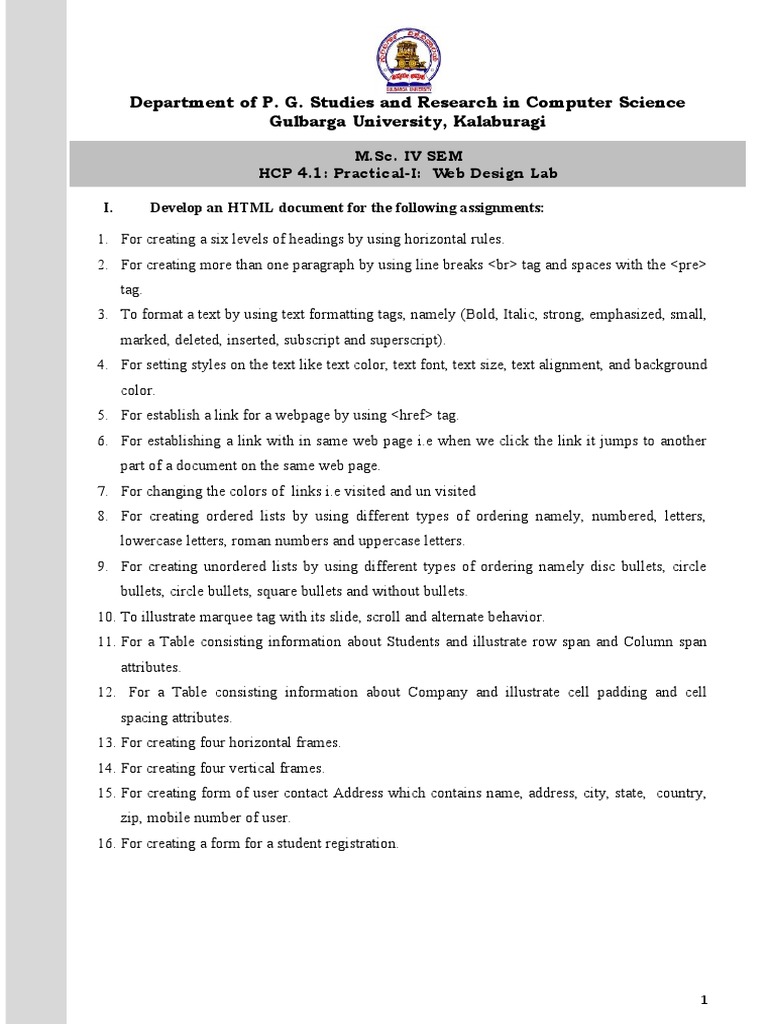 HCP 4.1 WEB DESIGN LAB Assignments 2020 | PDF | Html Element | World ...