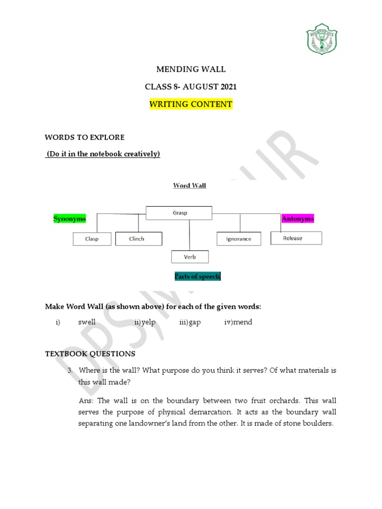 L8-Mending Wall - Writing Content | PDF