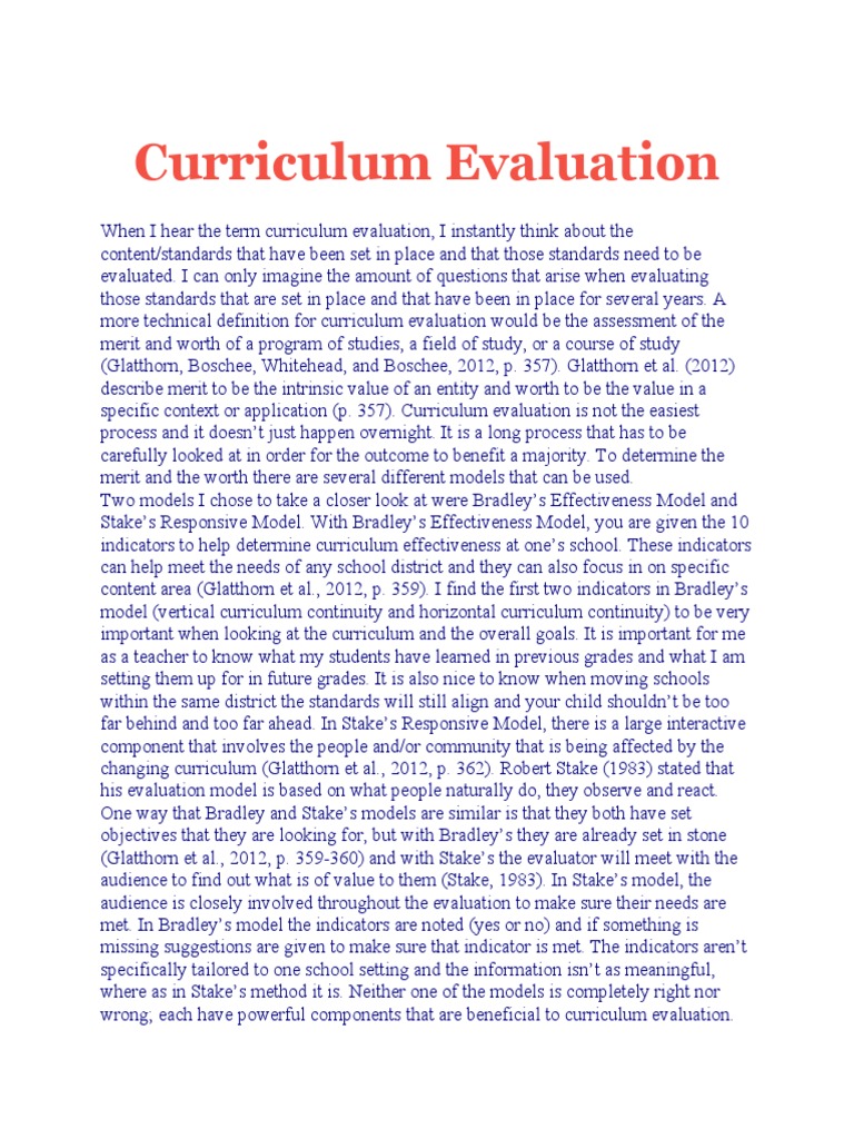 Curriculum Evaluation | PDF | Curriculum | Evaluation