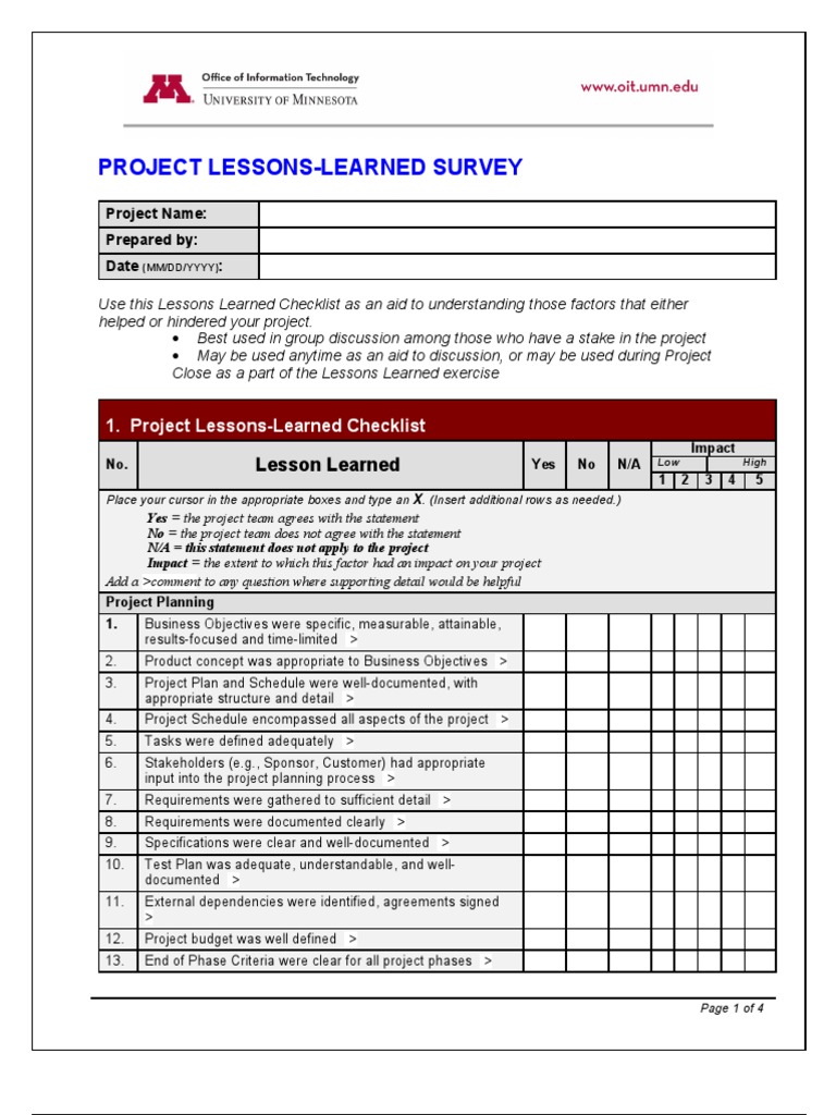 Lessons Learned Survey | PDF | Project Management | Business
