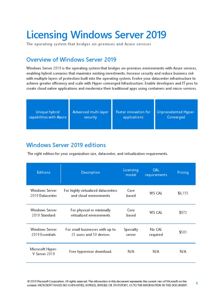 Windows Server 2019 Licensing Datasheet en US | PDF | Cloud Computing | Microsoft Windows