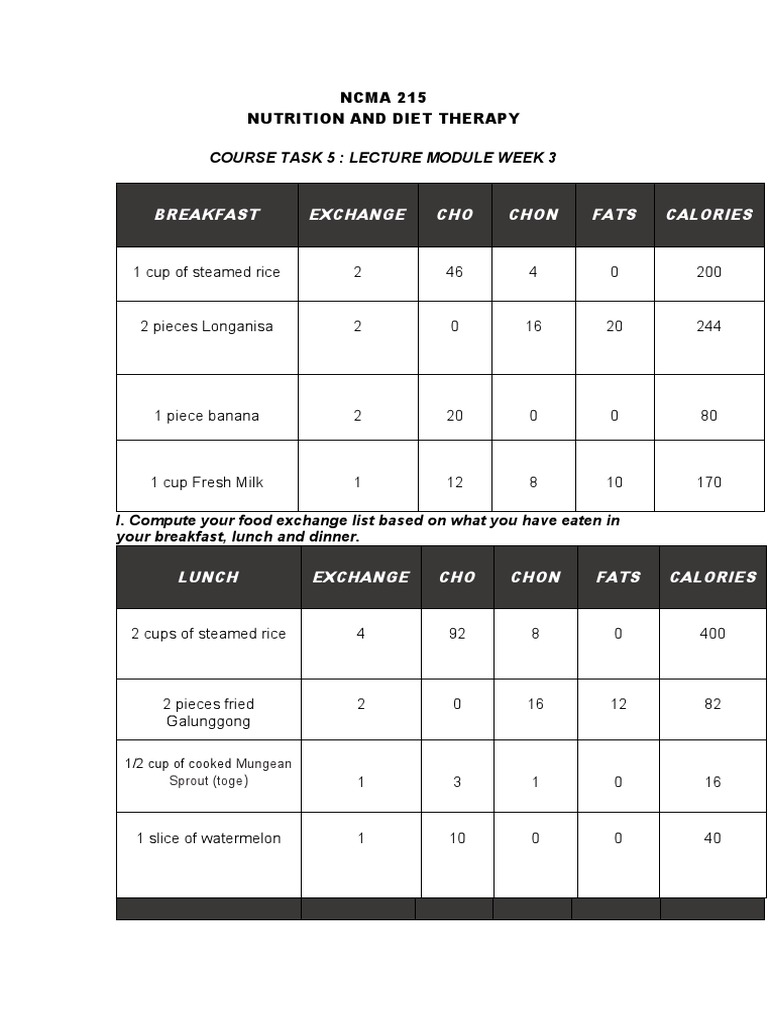 Course Task 5 - Lecture Module Week 3 | PDF | Diet & Nutrition ...