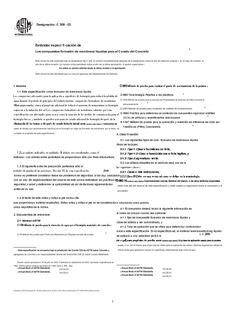 ASTM C-309.en - Es | PDF | Hormigón | Agua