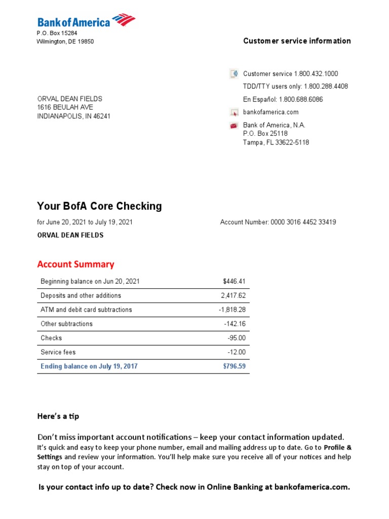 Bank of America Bank Statement - 1 | PDF | Finance & Money Management