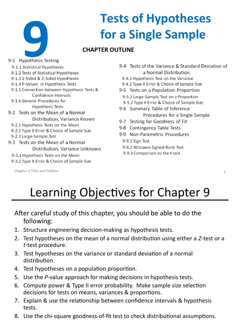 Tests of Hypotheses For A Single Sample: Chapter Outline | PDF ...