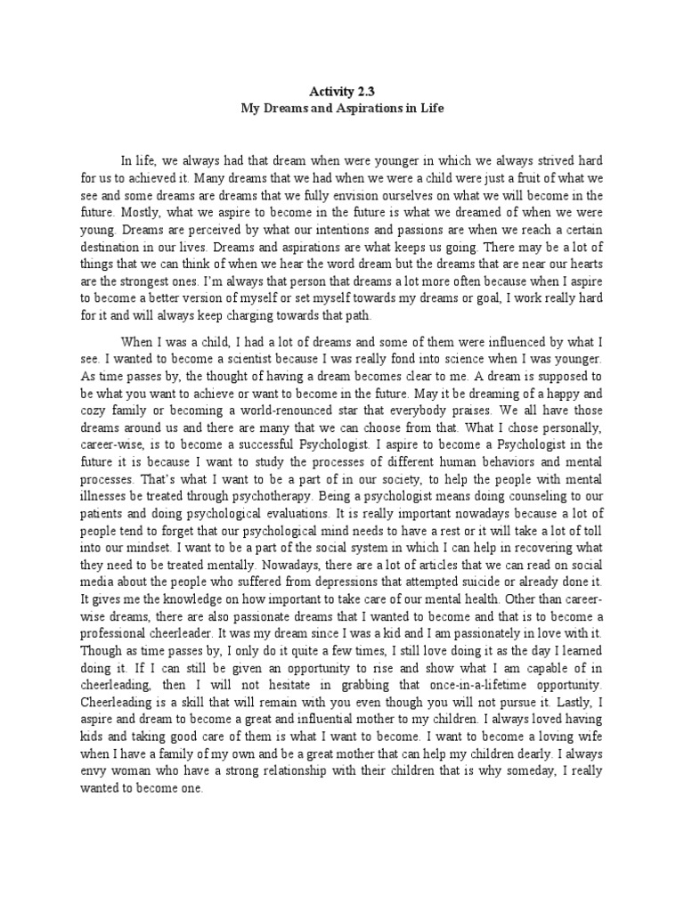 My Dreams and Aspirations in Life | PDF | Psychology | Psychotherapy