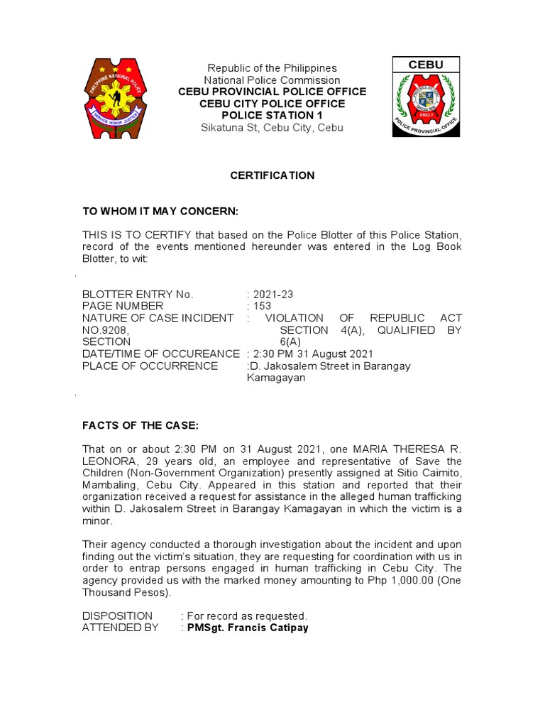 Police Blotter Sample | PDF