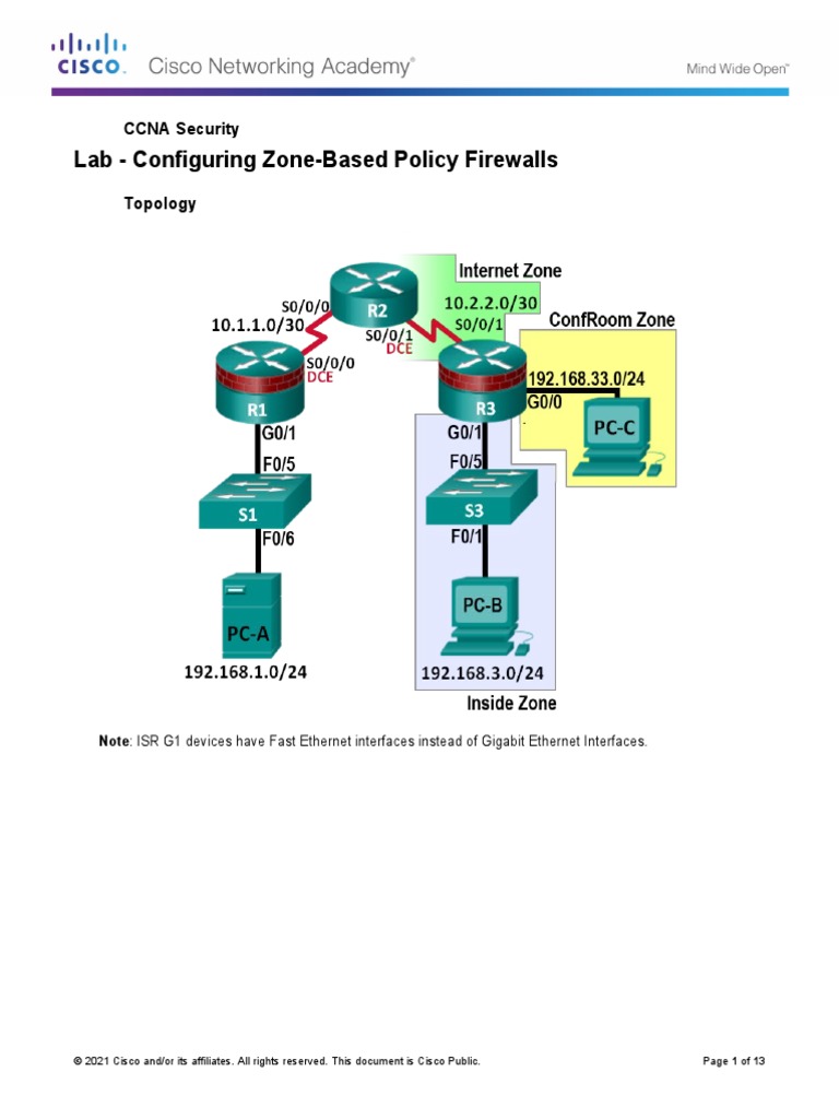 4.4.1.2 Lab - Configuring Zone-Based Policy Firewalls | PDF | Ip Address | Router (Computing)