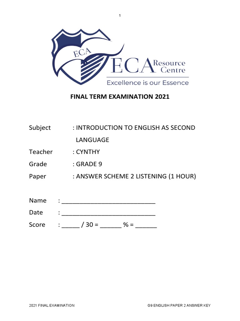 2021 P2 English G9 Answer Key | PDF | Science & Mathematics