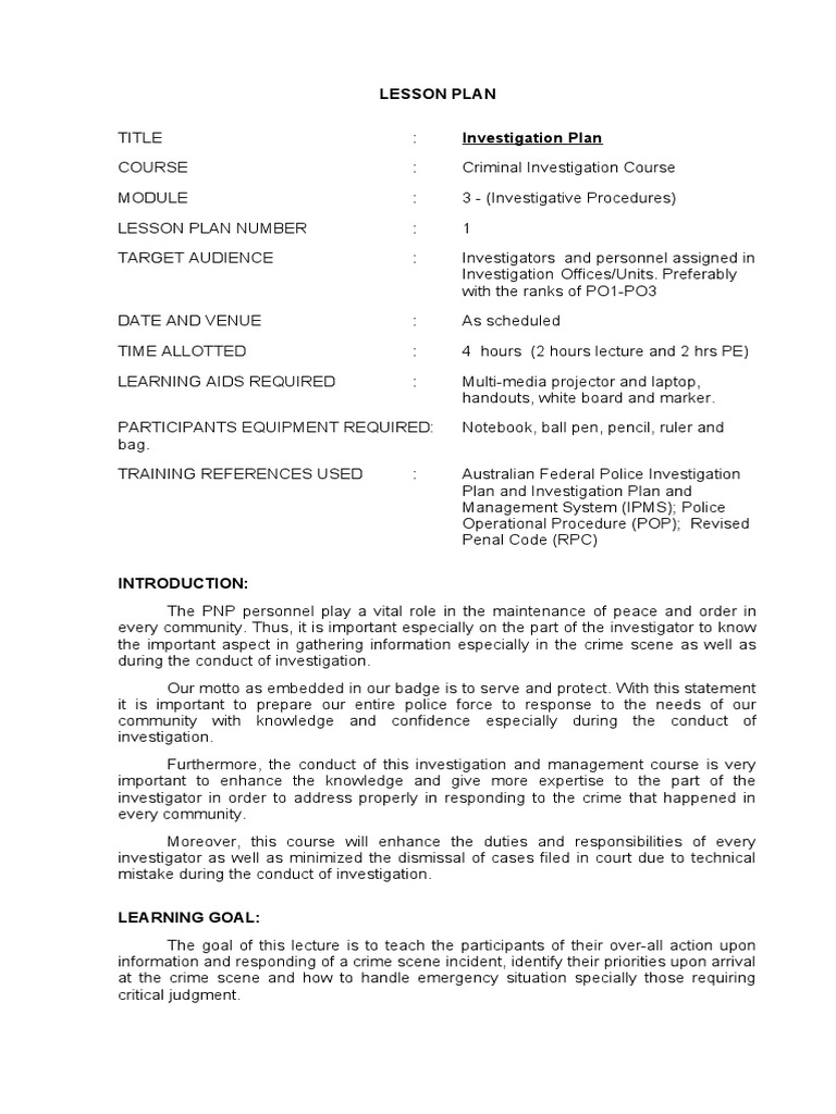 Investigation Plan | Download Free PDF | Crime Scene | Prosecutor