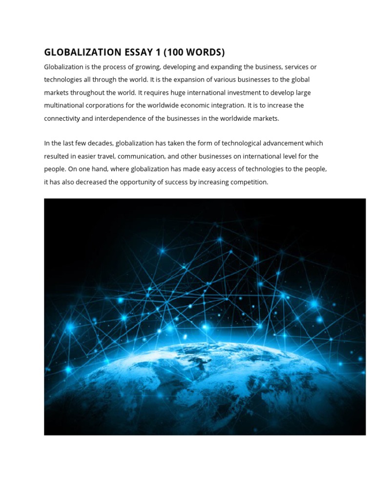 Globalization Essay 1 (100 Words) | PDF | Globalization | Market ...