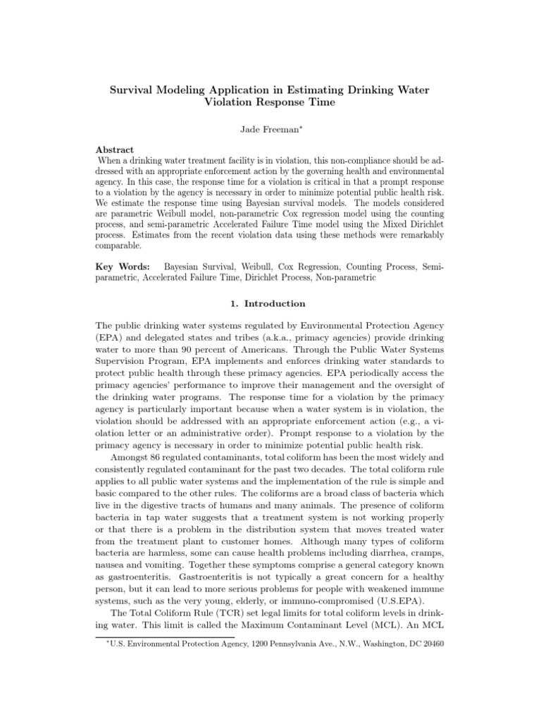 Survival Modeling Application in Estimating Drinking Water Violation ...