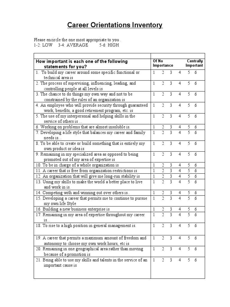 Career Orientations Inventory - Without Scoring Sheet | PDF | Expert ...