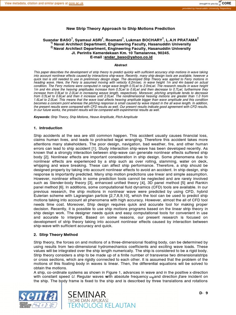 New Strip Theory Approach To Ship Motions Prediction | PDF | Waves ...