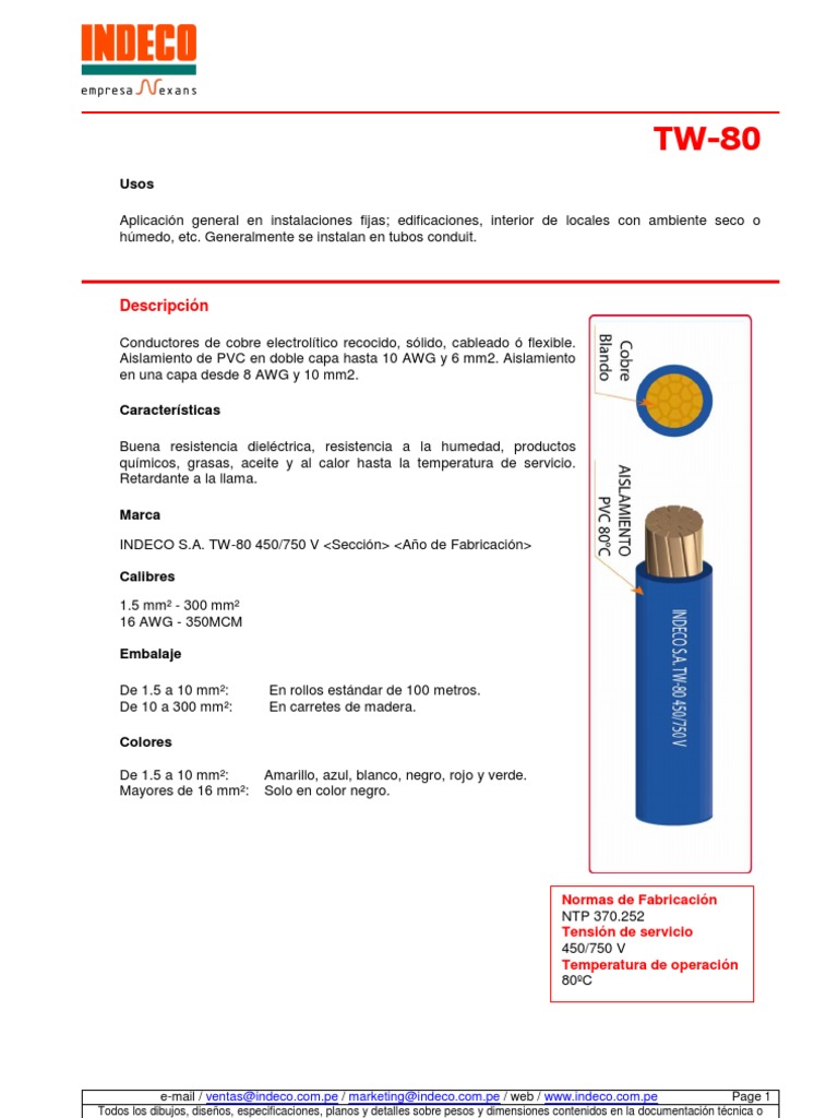Cables TW-80 | PDF | Cobre | Ciencias fisicas