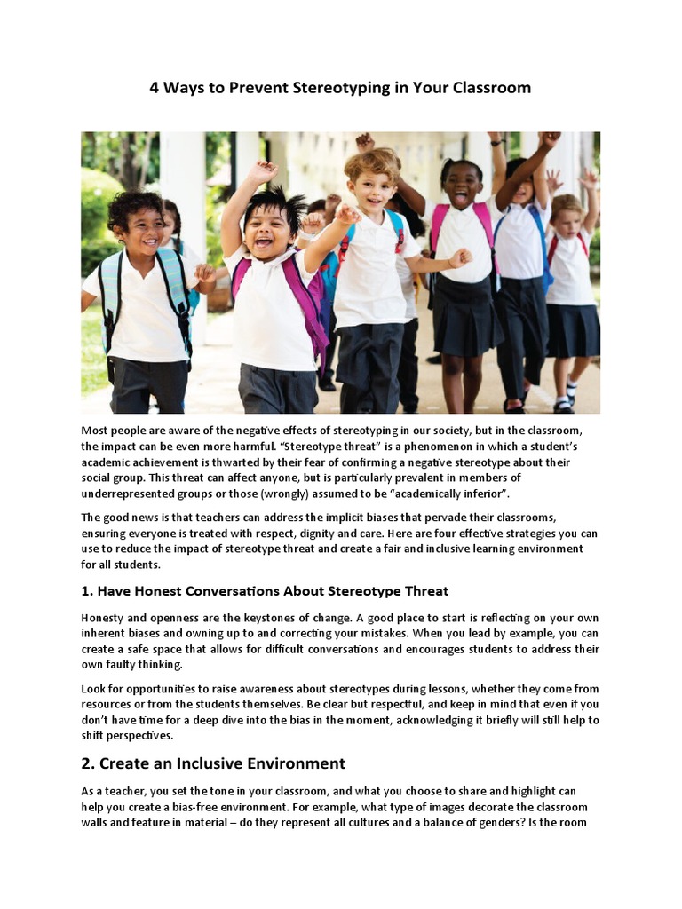 4 Ways To Prevent Stereotyping in Your Classroom | PDF | Stereotypes ...