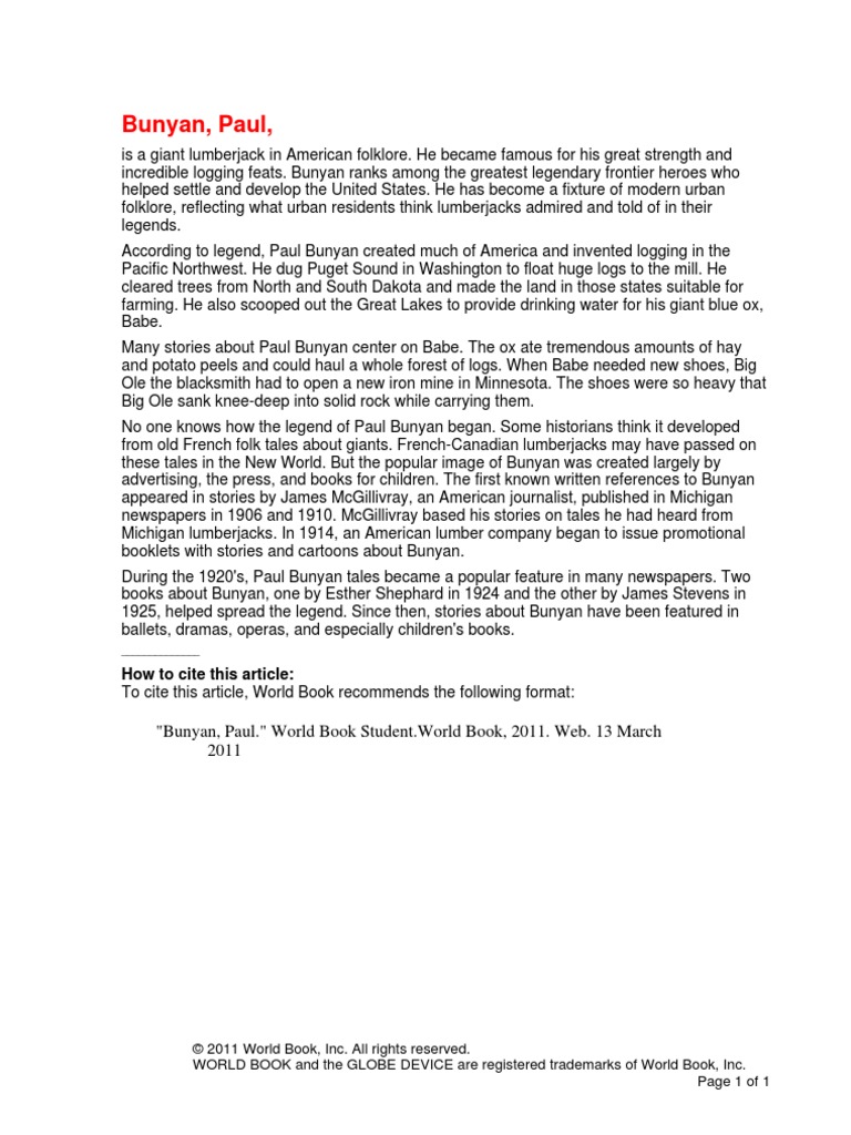 Paul Bunyan: American Folklore Hero | PDF | Travel