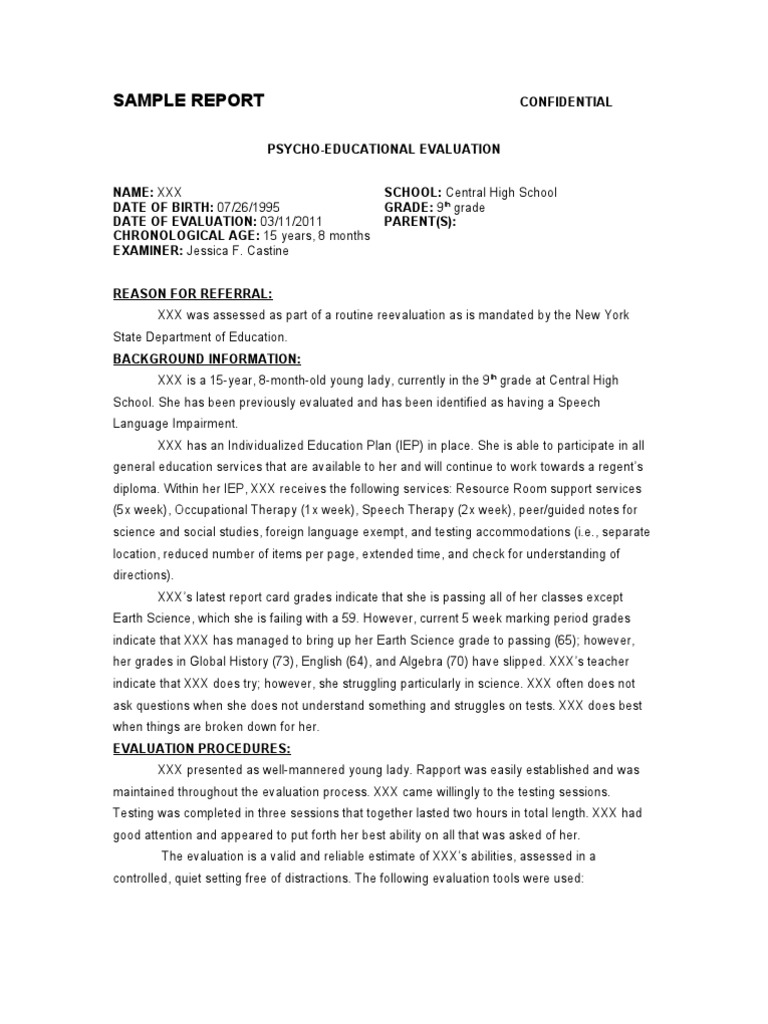 Sample Report 1 | Intelligence Quotient | Intelligence