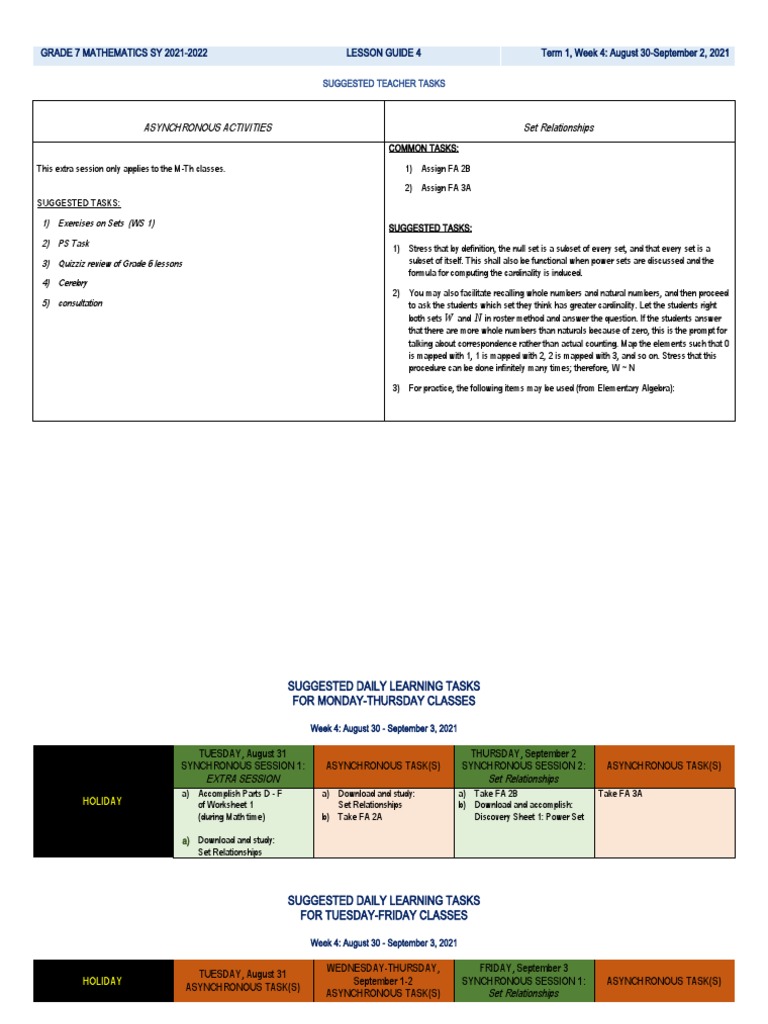 Synchronous Session 1: Synchronous Session 2:: Asynchronous Activities ...