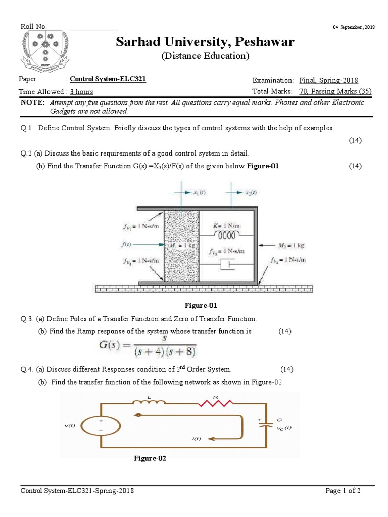 Https WWW - Suit.edu - PK Uploads Past Papers Control System-ELC321 | PDF | Function ...