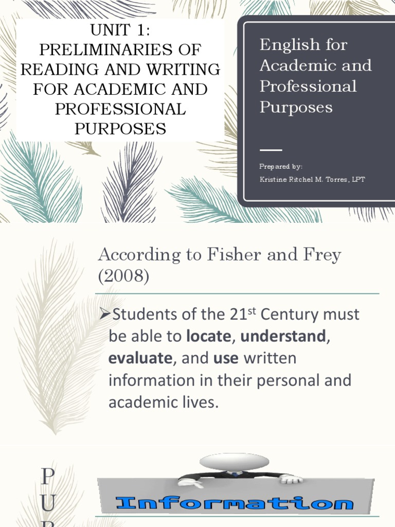 Unit 1: Preliminaries of Reading and Writing For Academic and ...