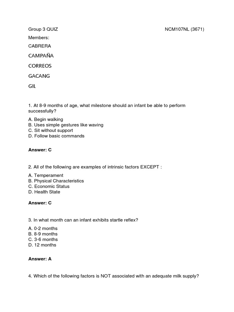 Group 3 QUIZ | PDF | Breastfeeding | Breast Milk