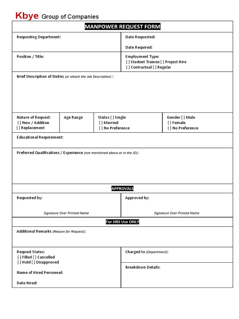 Kbye Group Manpower Request Form | PDF