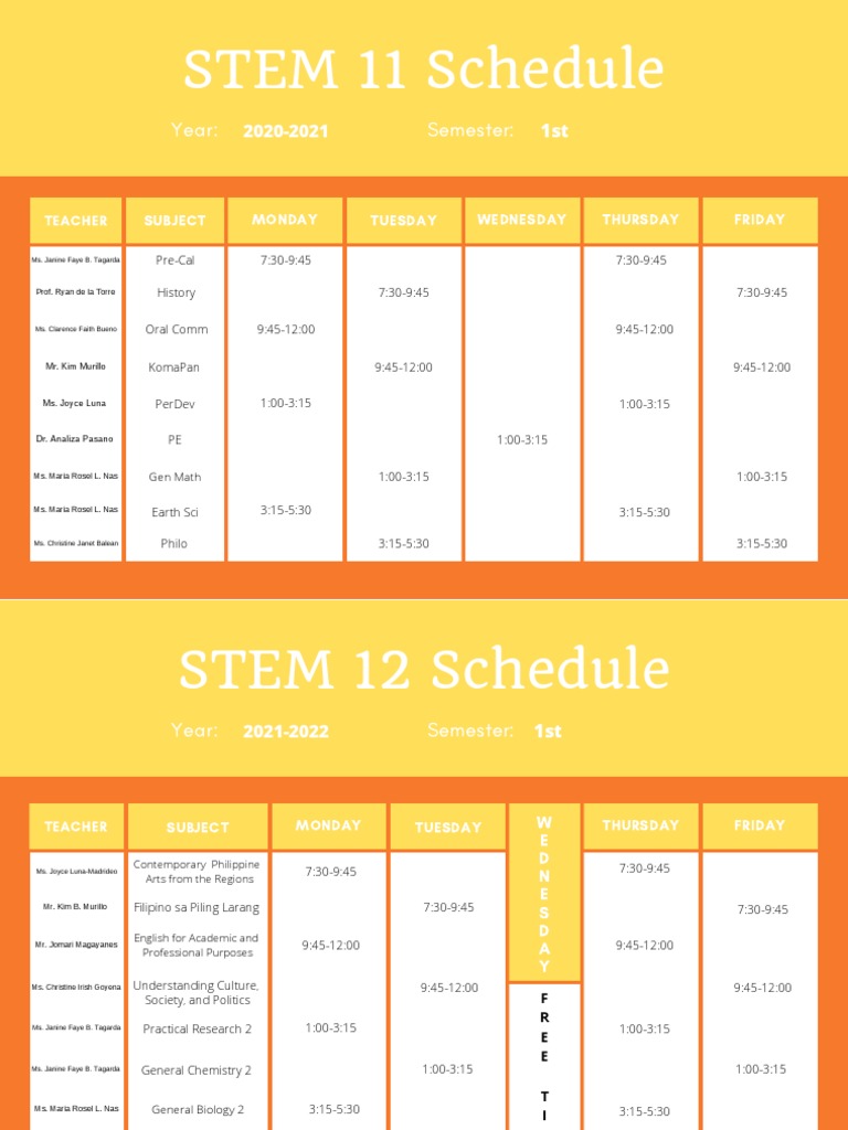 Teal and Orange Class Schedule | PDF | Academia