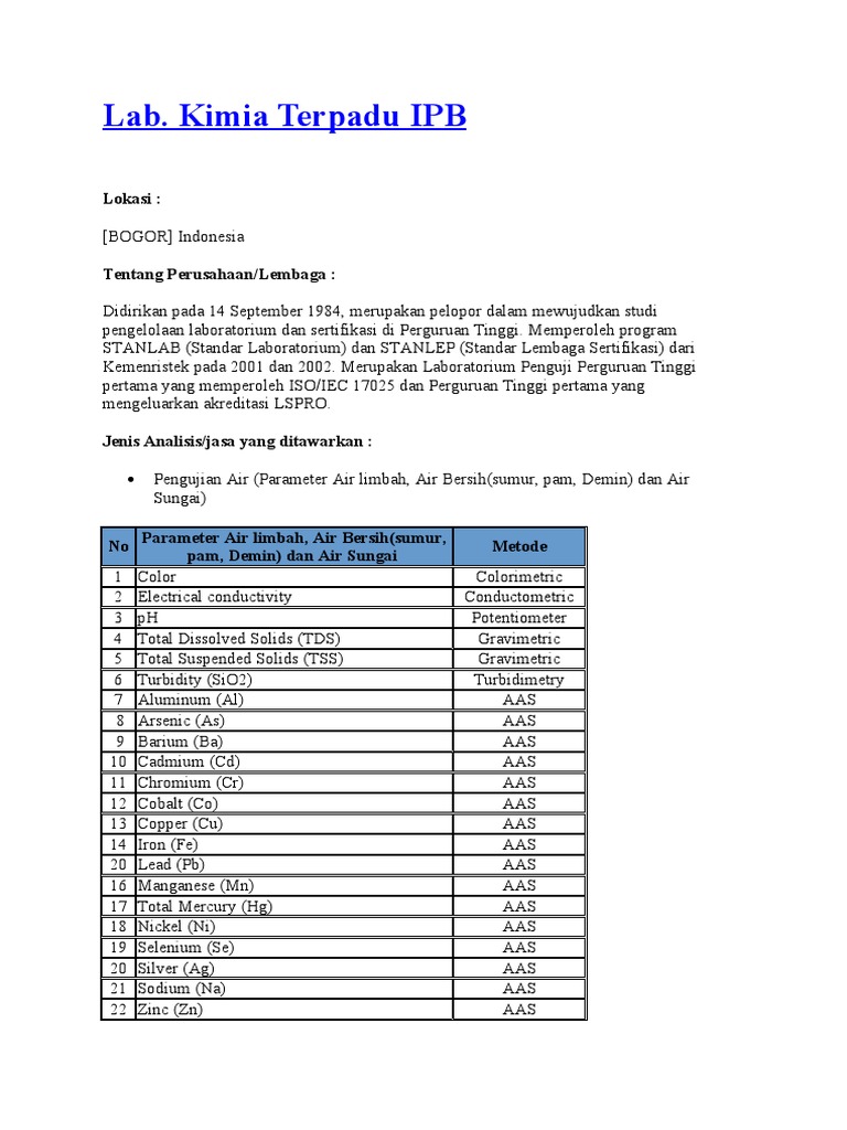 Lab Kima Terpadu IPB | PDF