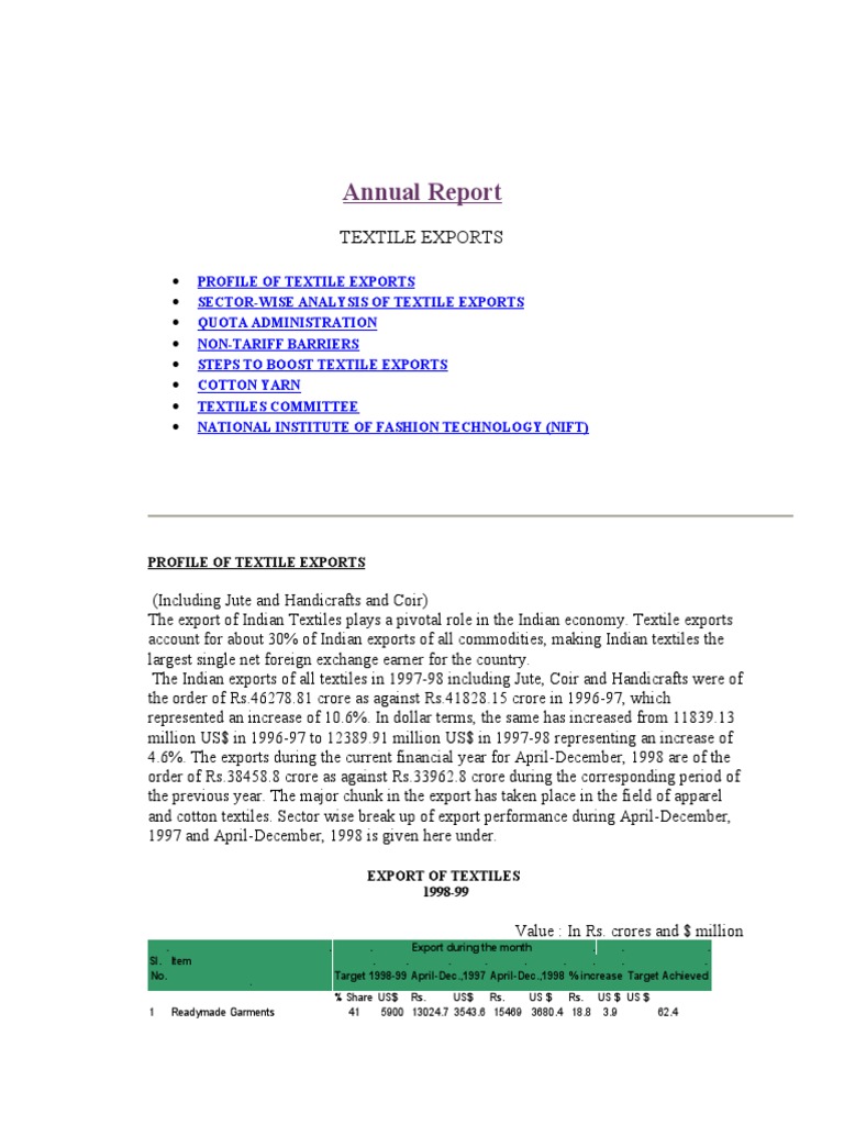 Annual Report: Textile Exports | PDF | Economies | Industries