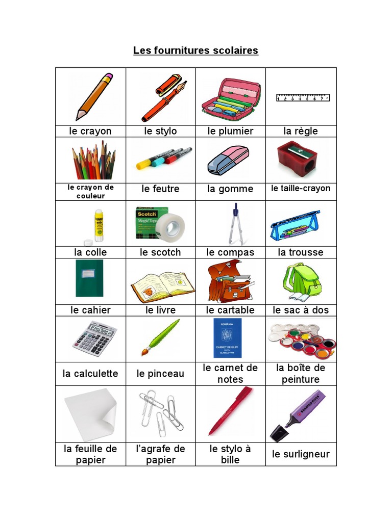 Vocabulaire des fournitures scolaires | PDF