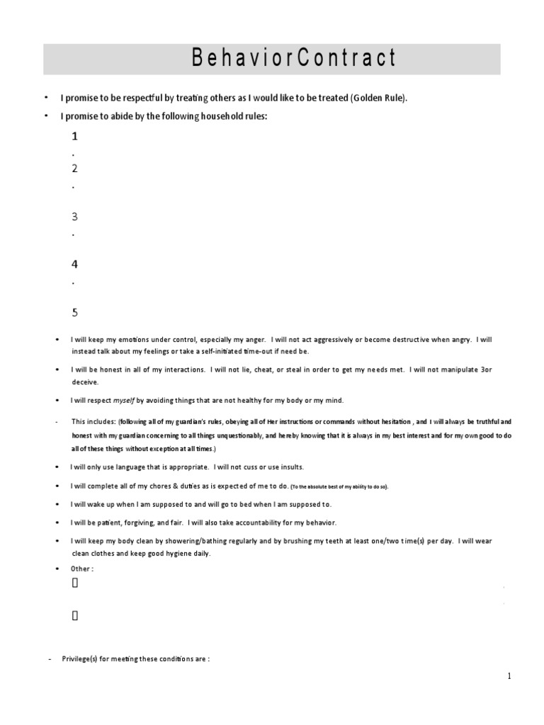 A Behavior Contract for Maintaining Respect, Honesty, and Personal ...