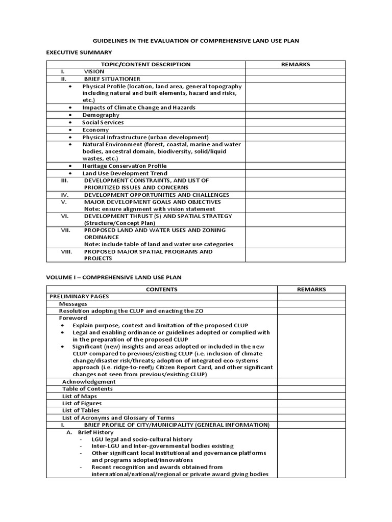 Guidelines in The Evaluation of Comprehensive Land Use Plan | PDF ...